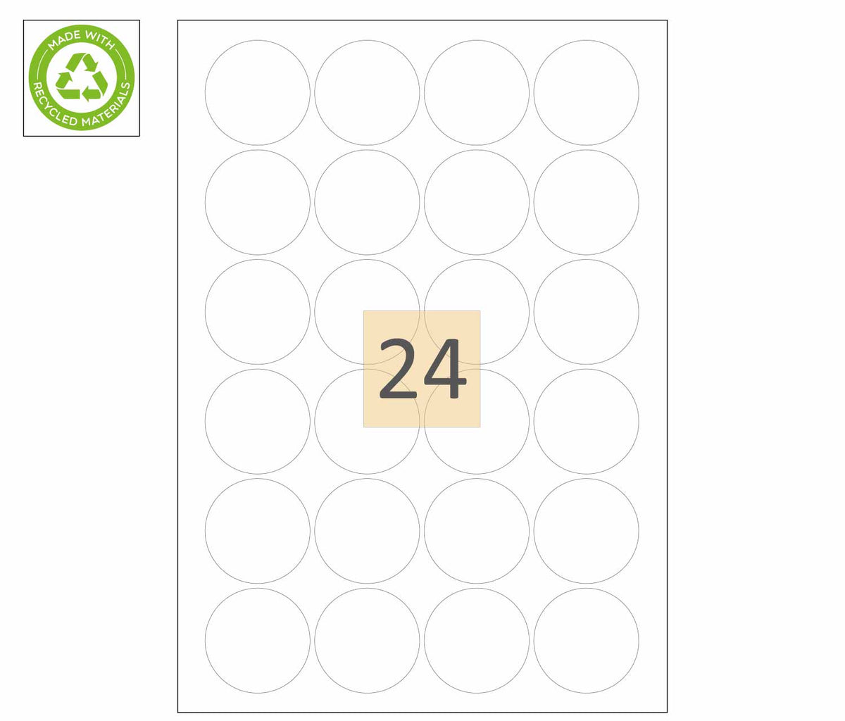24 Round Recycled Paper Labels (45mm) | A4Sheets.co.uk