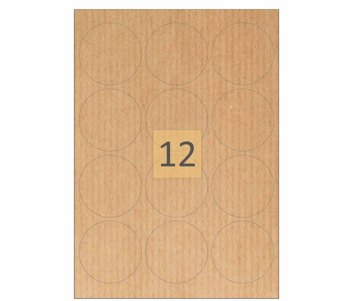 12 Brown Kraft Labels 64mm Circles | A4Sheets.co.uk